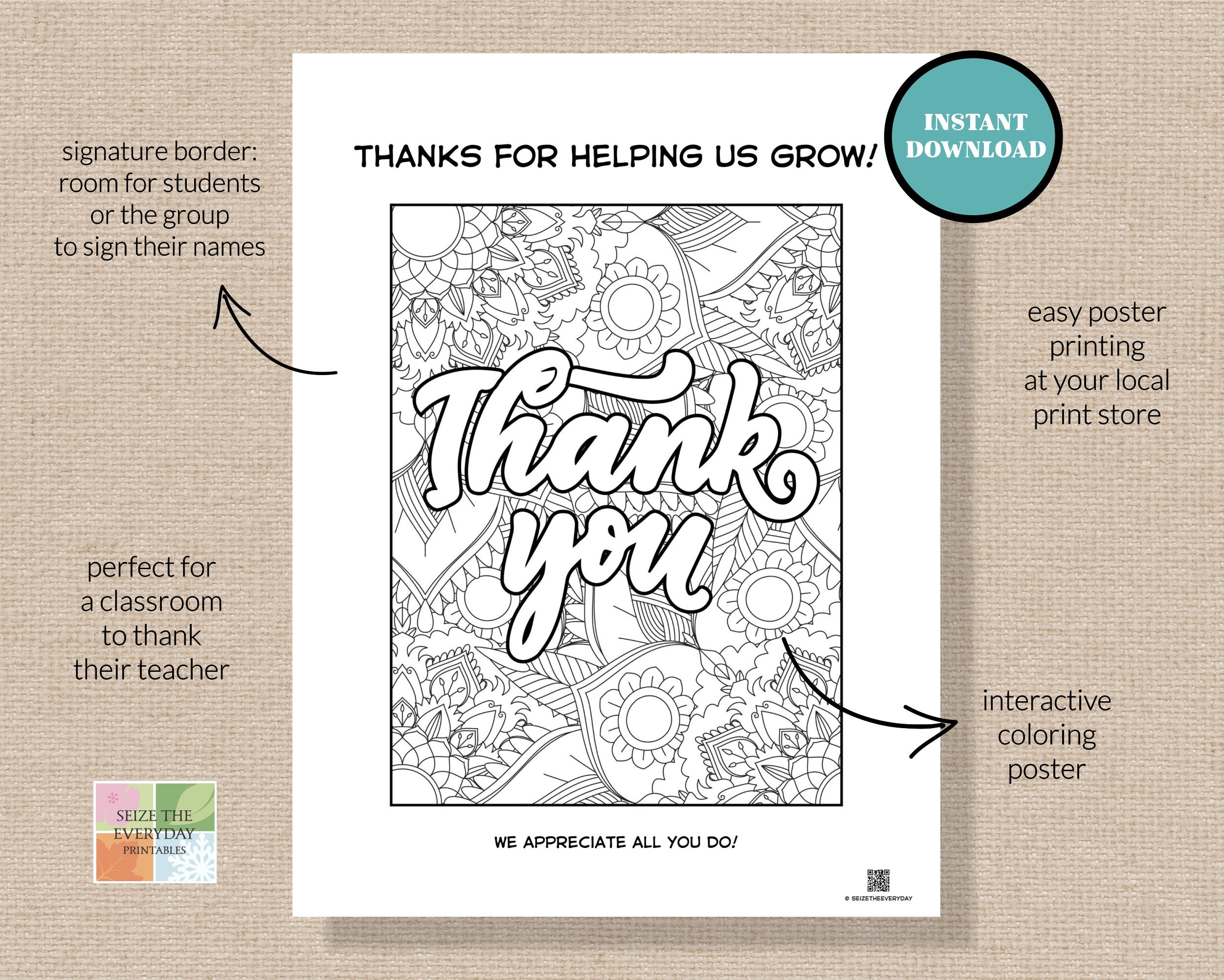 Teacher Appreciation Poster. Helping Us Grow. Coloring Poster. Poster ...