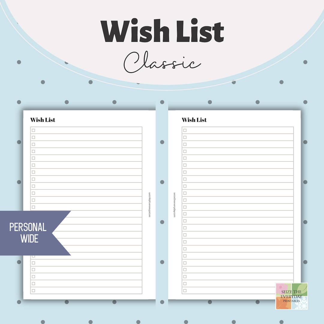 WISH LIST PLANNER Printable. Personal Wide Size. Wishlist Planner ...
