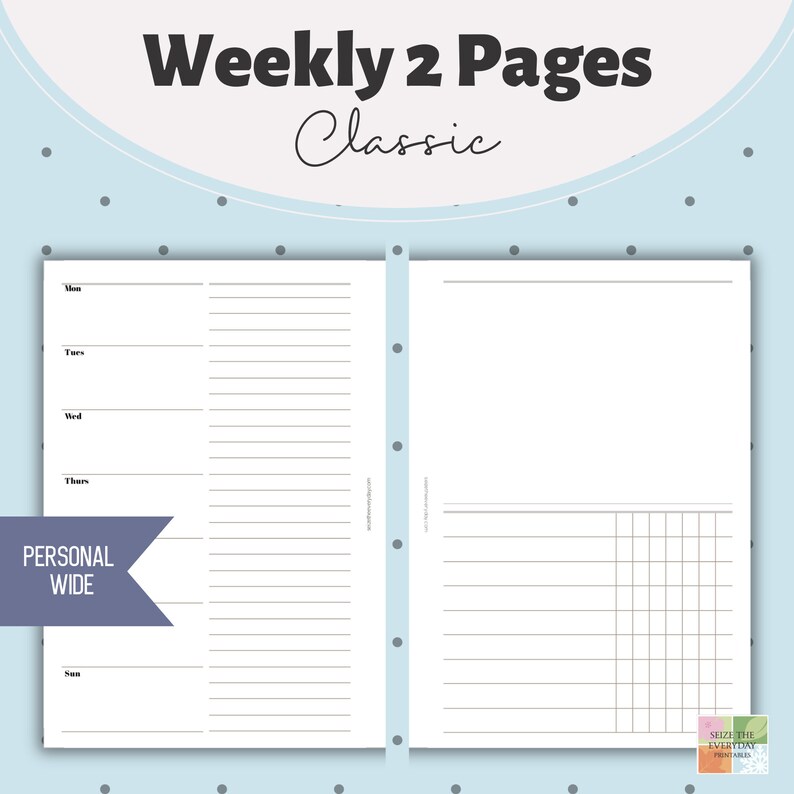 PRINTABLE WEEKLY PLANNER on 2 Pages, Planner Printable, Personal Wide ...