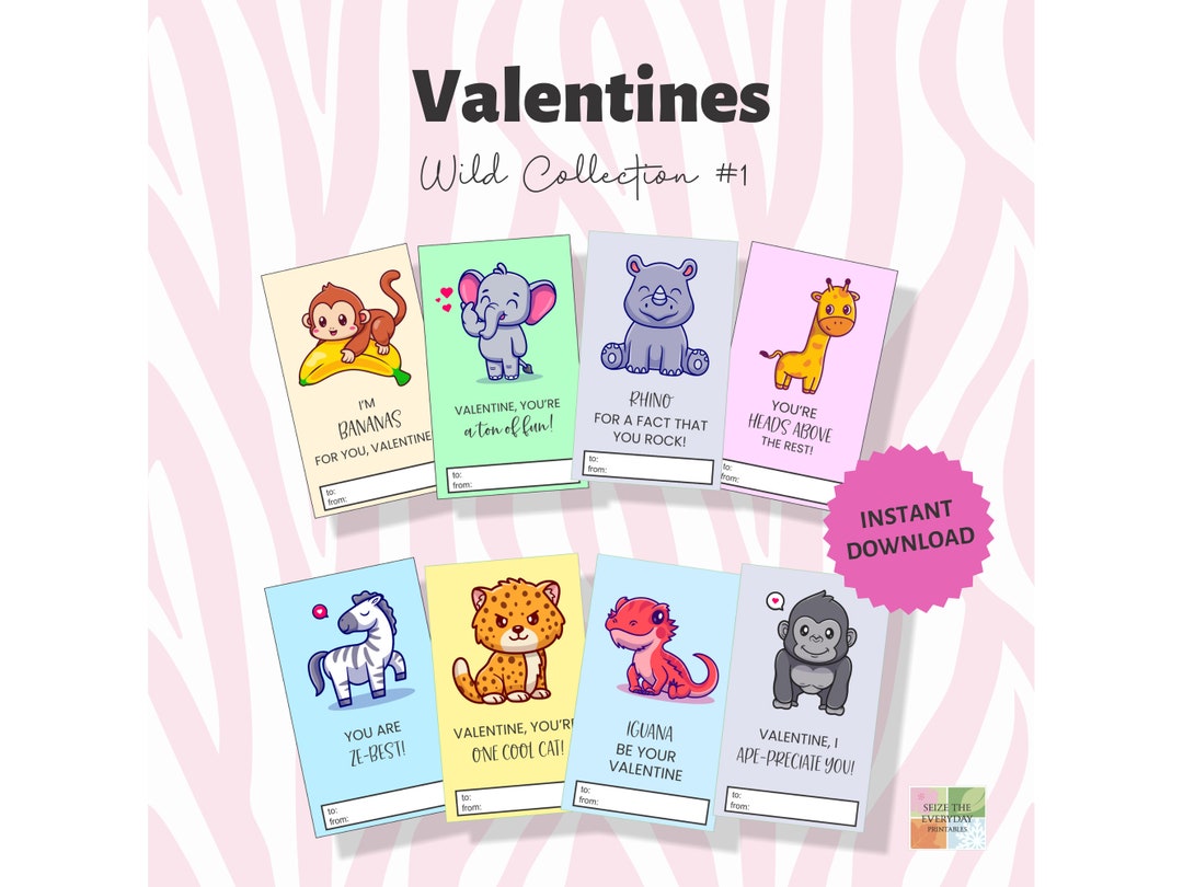 Wild Collection No. 1. Valentine's Day Cards. Printable. Classroom ...