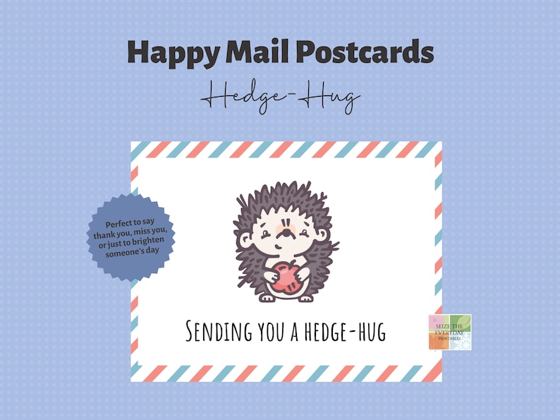 Hedge-hug Postcard. Color and B&W Versions Included. Happy Mail ...
