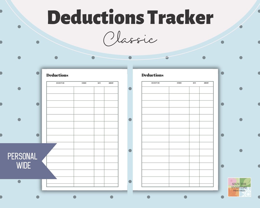 DEDUCTIONS TRACKER PLANNER. Printable. Personal Wide Size. - Etsy