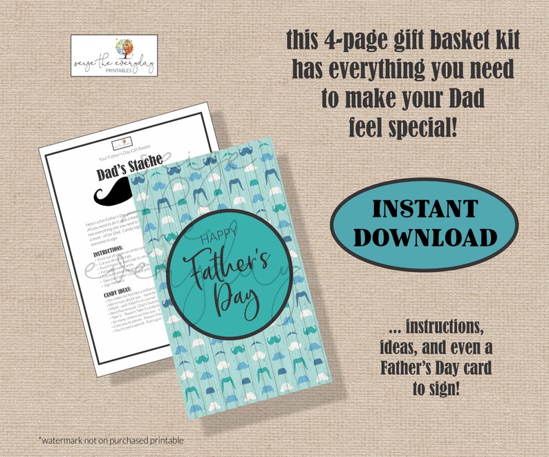 Fathers Day Printable Candy Gift Basket Kit. Dads Stache. | Etsy
