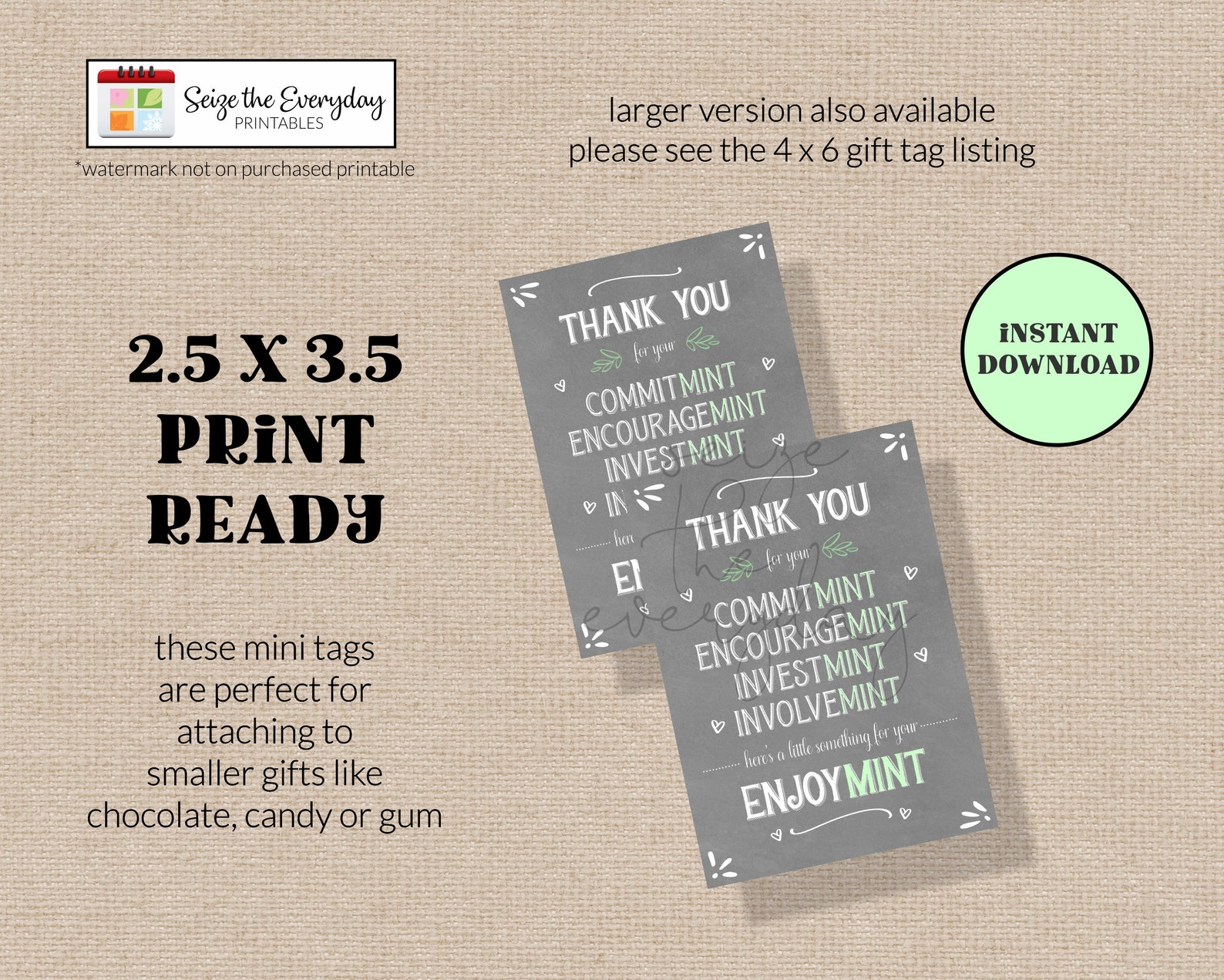 MINI Mint Gift Tag Encouragemint Printable Thank You Tag - Etsy