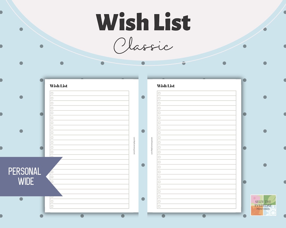 WISH LIST PLANNER Printable. Personal Wide Size. Wishlist - Etsy