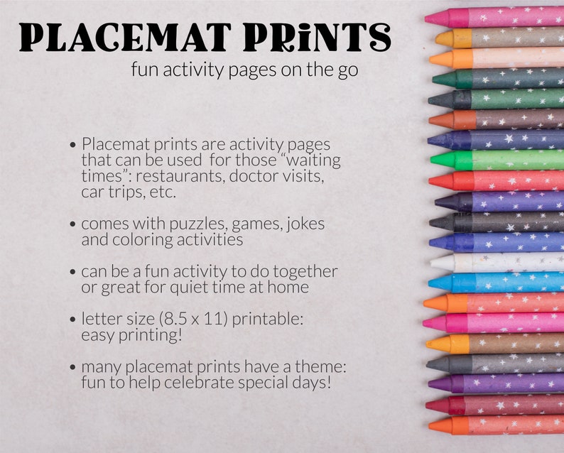 Placemat Prints. Coloring Page. Coloring + Activity Pages on the Go ...