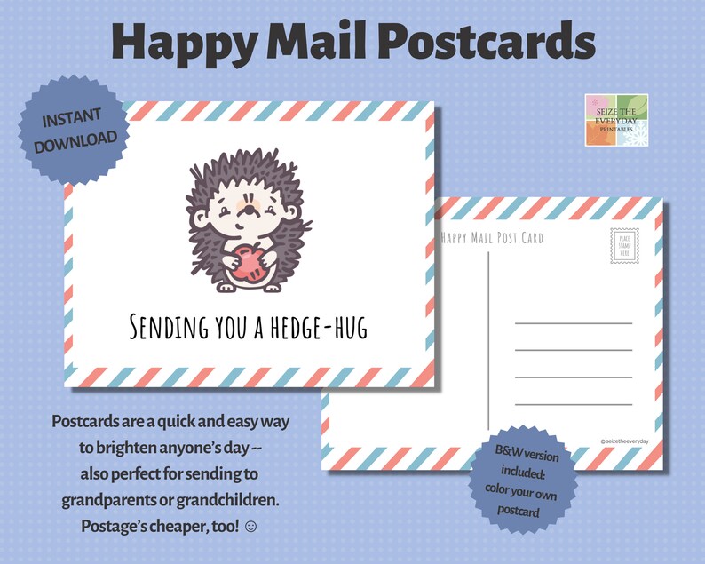 Hedge-hug Postcard. Color and B&W Versions Included. Happy Mail ...