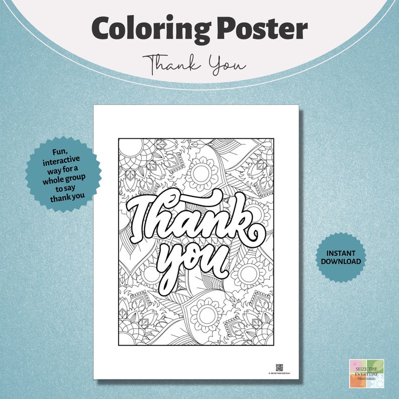Thank You Poster. Giant Coloring Poster. Poster Printable. Instant ...