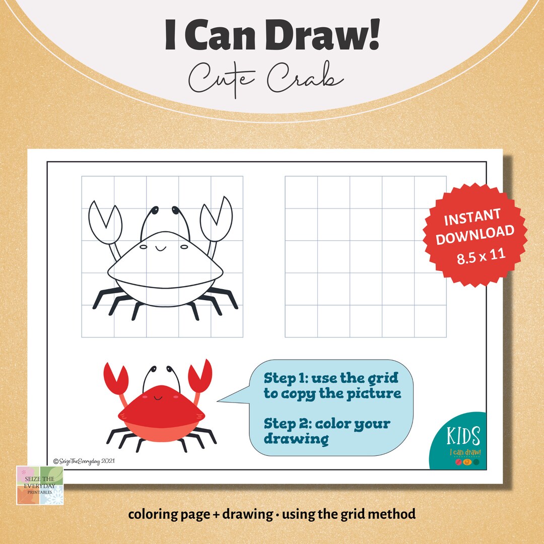 Coloring Page. I Can Draw! Series. Grid Drawing. Crab. Printable ...