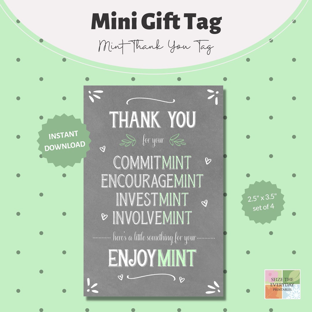 MINI Mint Gift Tag Encouragemint Printable Thank You Tag - Etsy