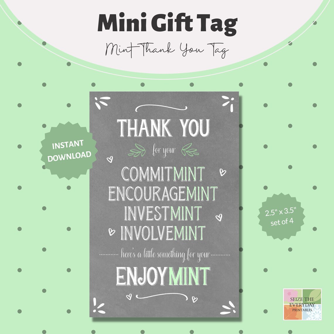 MINI Mint Gift Tag Encouragemint Printable Thank You Tag - Etsy