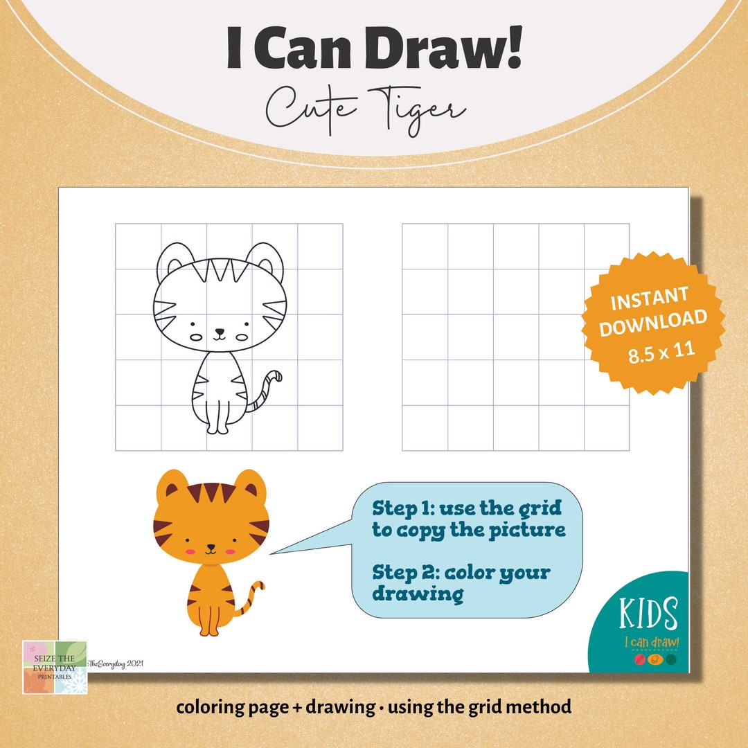 Coloring Page. I Can Draw! Series. Grid Drawing. Tiger. Printable ...