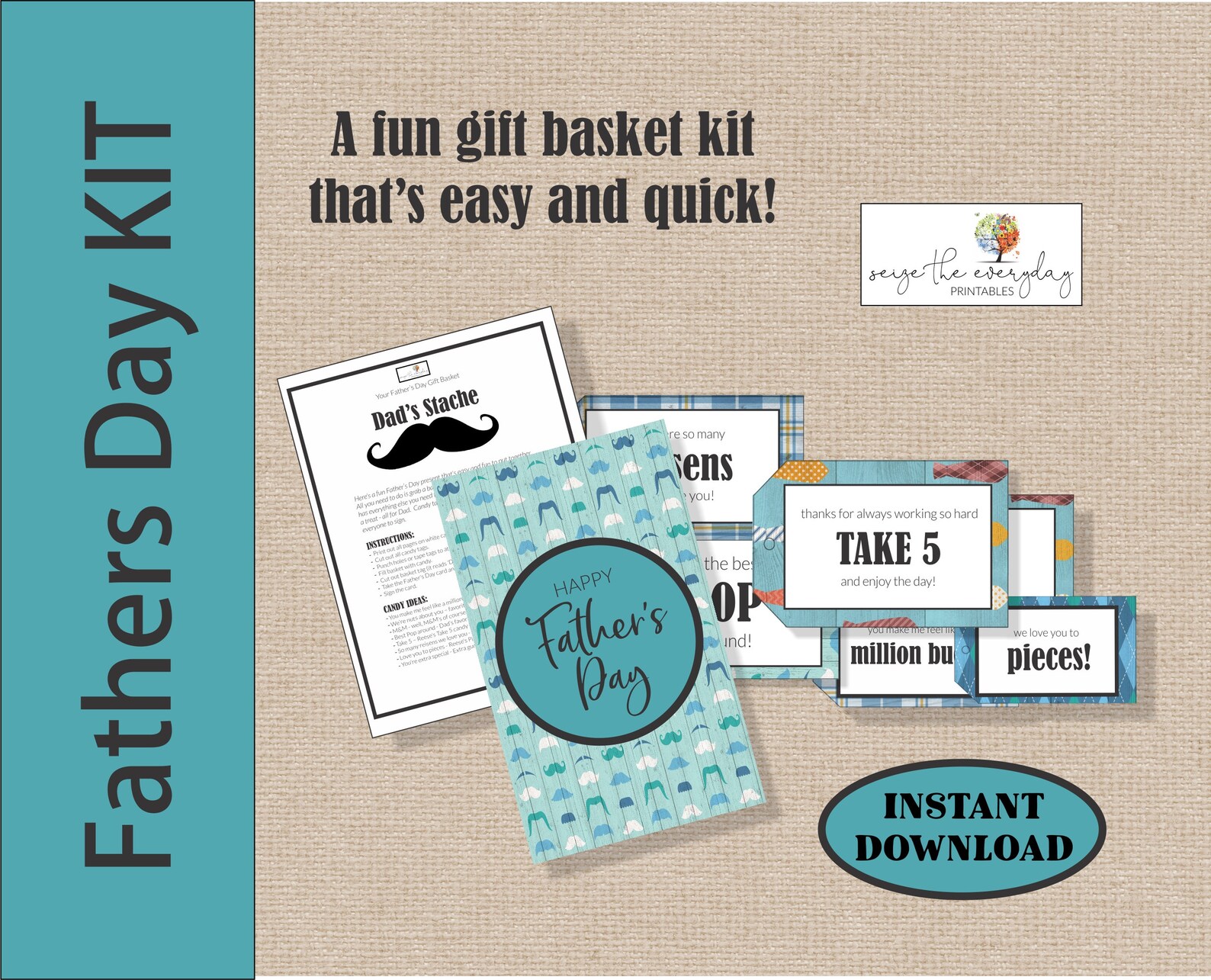 Fathers Day Printable Candy Gift Basket Kit. Dads Stache. - Etsy