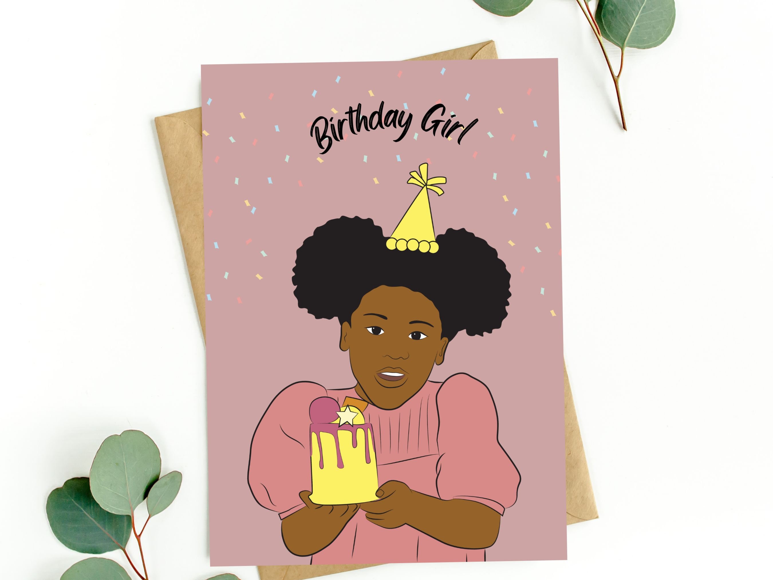 Black Little Girl Birthday Card. Light Skin/mixed Raced, Card for Girls ...