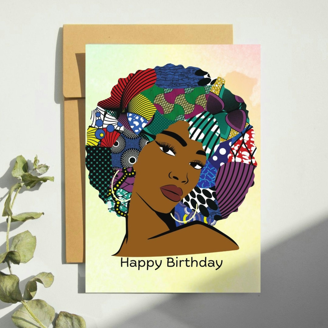 Black Afro Woman Birthday Card, Black Girl Birthday. Black Greeting ...
