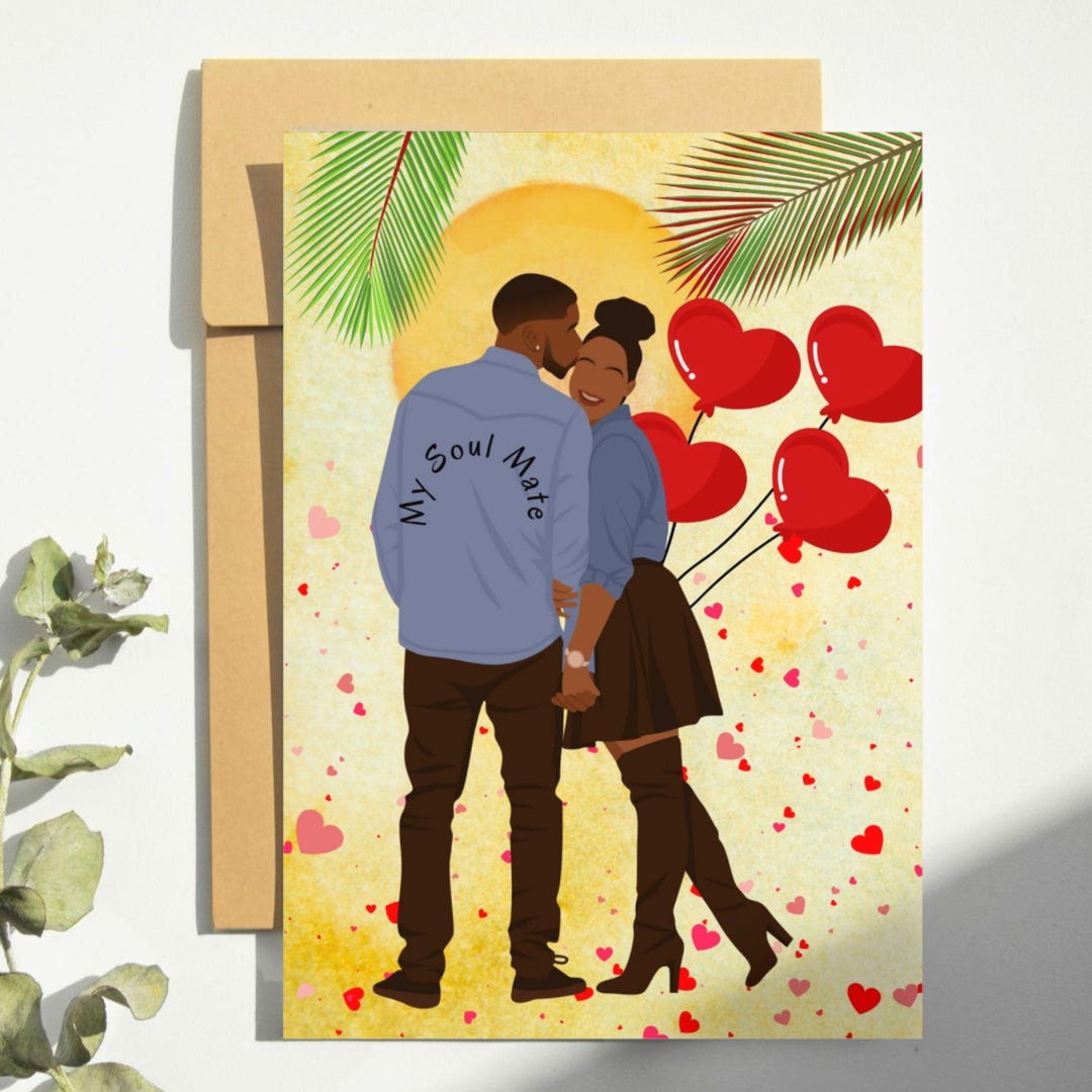 Black Couple Valentines Day Card, Black Love, Black Valentines, My Soul ...