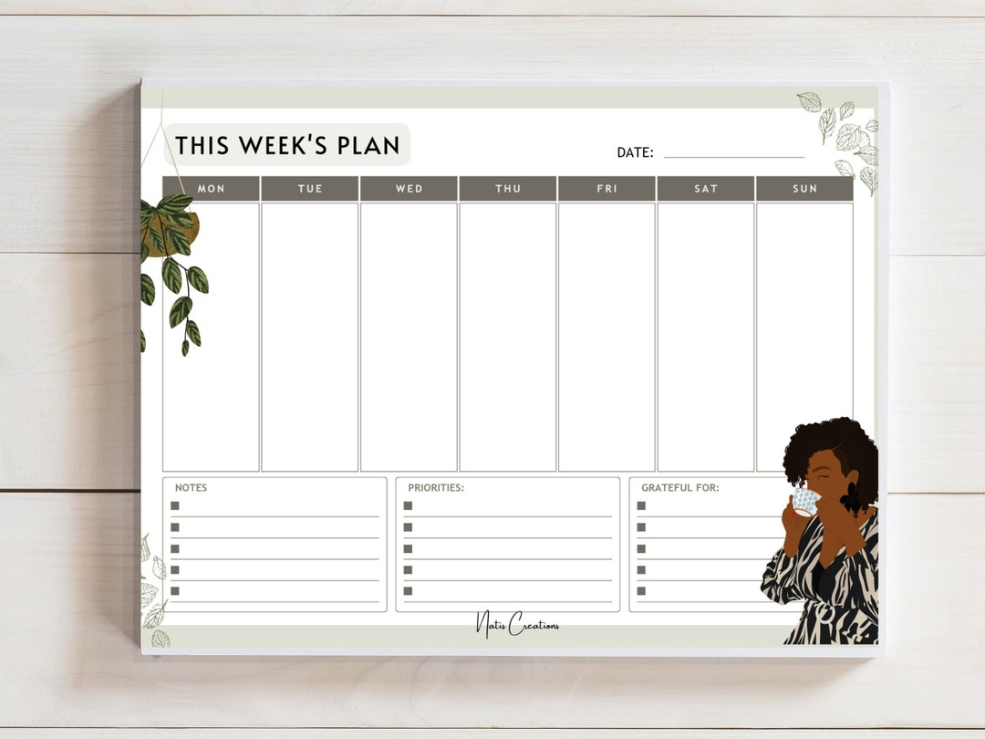 Tessa Black Woman Weekly Planner, A5 Notepad, Take It Easy, Black Girl ...