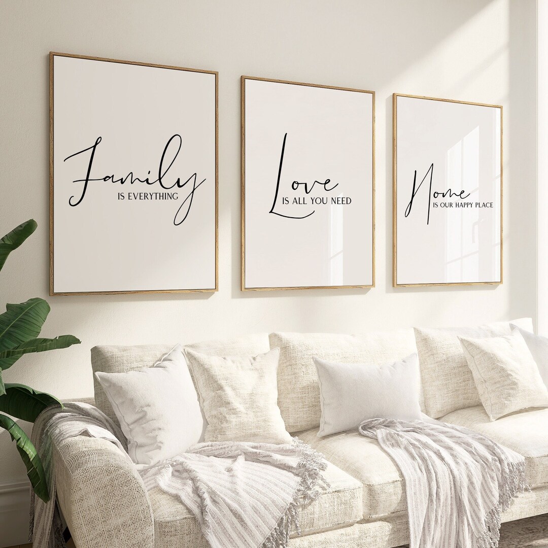 Set of 3 Lounge Prints, Above Sofa Family Prints, Home Quotes ...