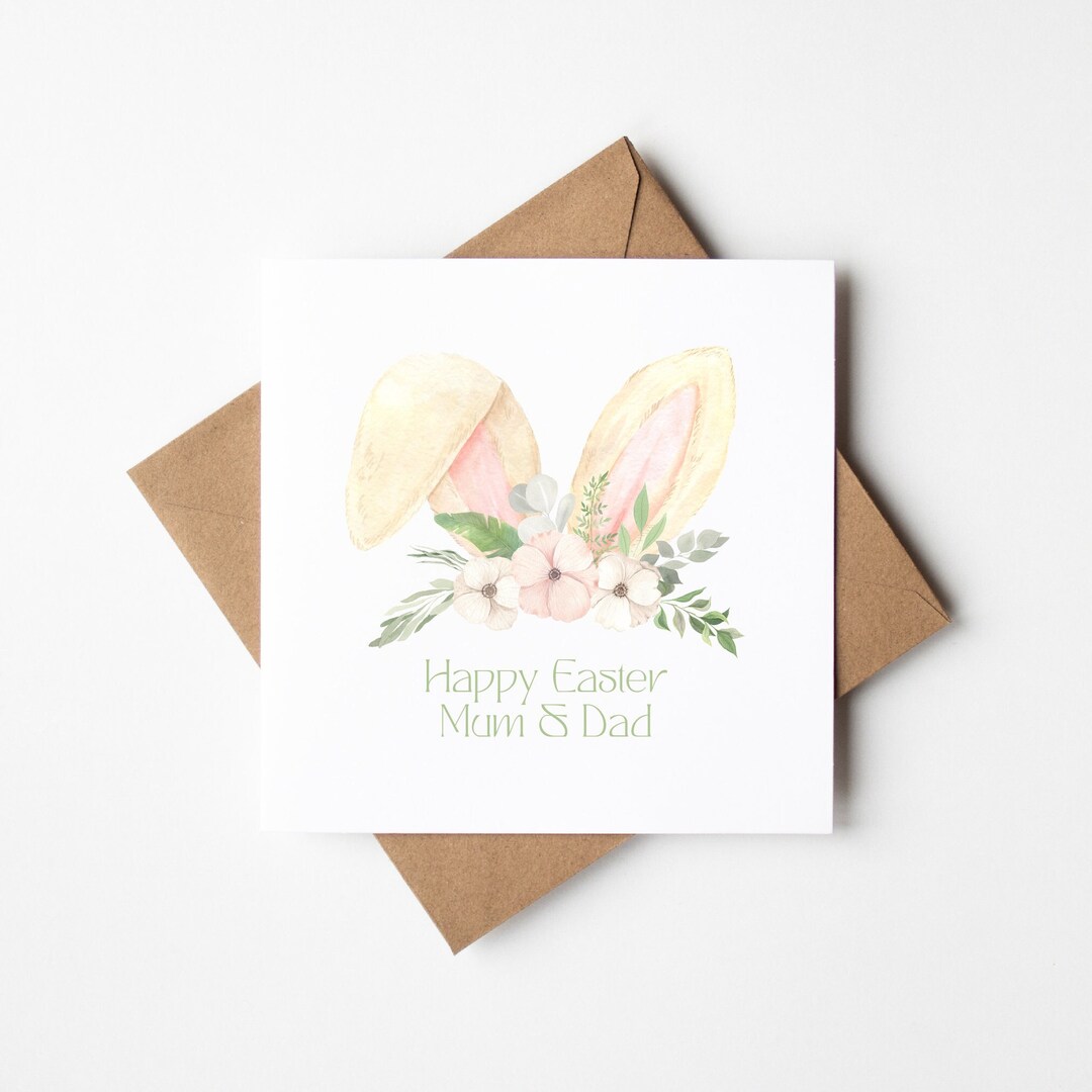 Personalised Green Easter Bunny Ears Card, Spring Florals, for Mum and ...