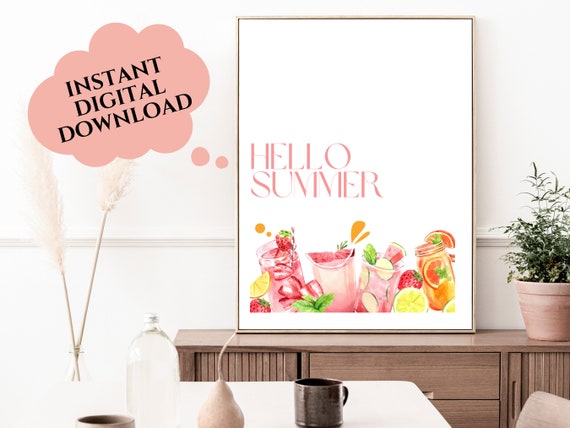Hello Summer Printable Cocktails Summer Kitchen Decor - Etsy