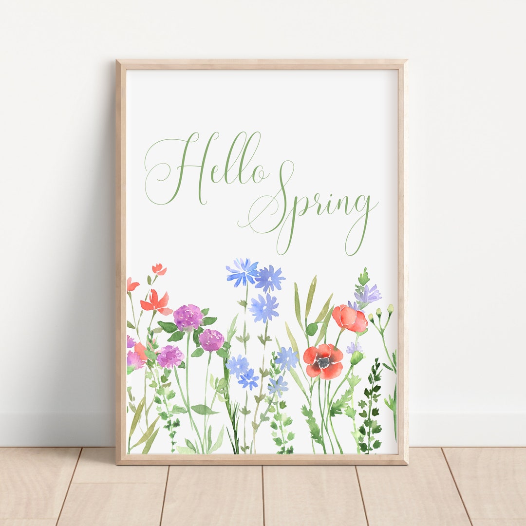 Hello Spring Watercolour Wildflower Print, Spring Flowers, Summer ...