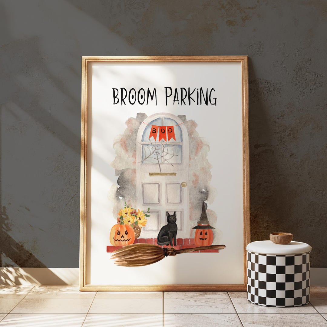 Broom Parking Front Door Print, Fun Halloween Door Print, Witches ...