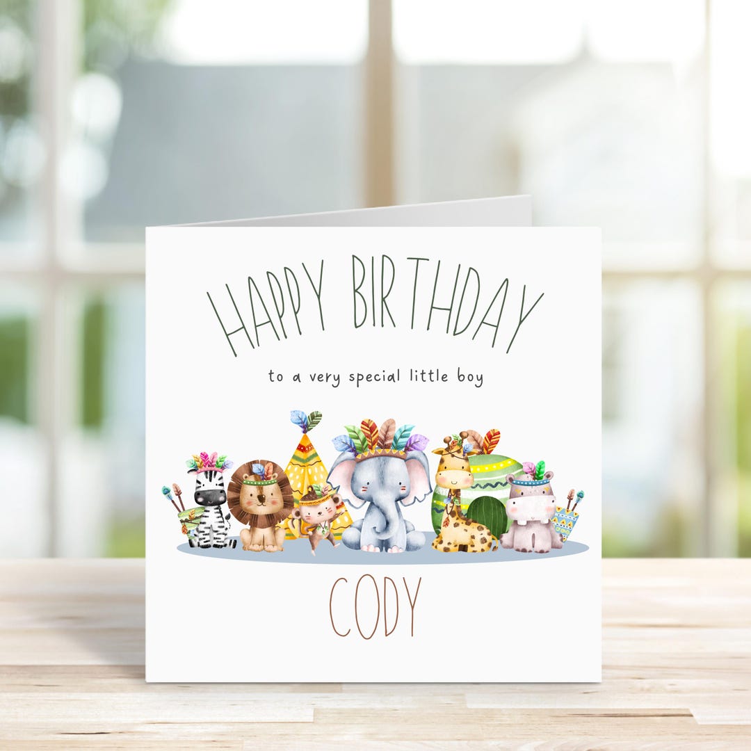 Personalised Jungle Animals Happy Birthday Card, Cute Animal Card, Wild ...