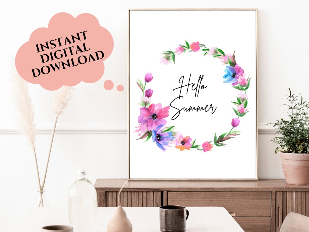 Hello Summer Printable, Summer Printables, Summer Wall Art, Digital ...