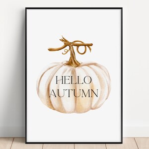 Printable Hello Autumn Pumpkin Wall Art Print, Neutral Autumn Decor ...