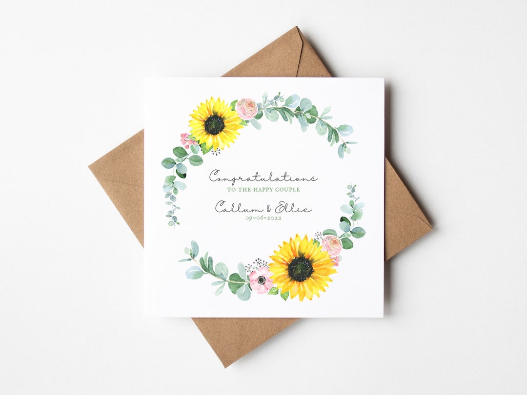 Sunflower Wedding Card Bride and Groom, Personalised Cards, Sunflower ...