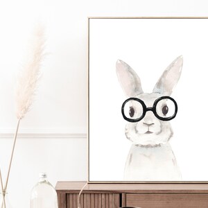 PRINTABLE Cute Bunny Wearing Glasses Print, Nursery Wall Art, Spring ...