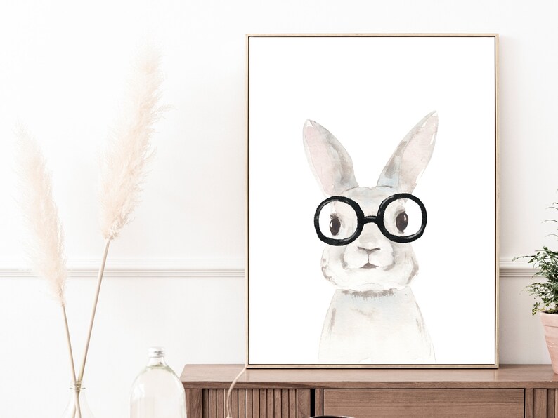 PRINTABLE Cute Bunny Wearing Glasses Print Nursery Wall Art - Etsy