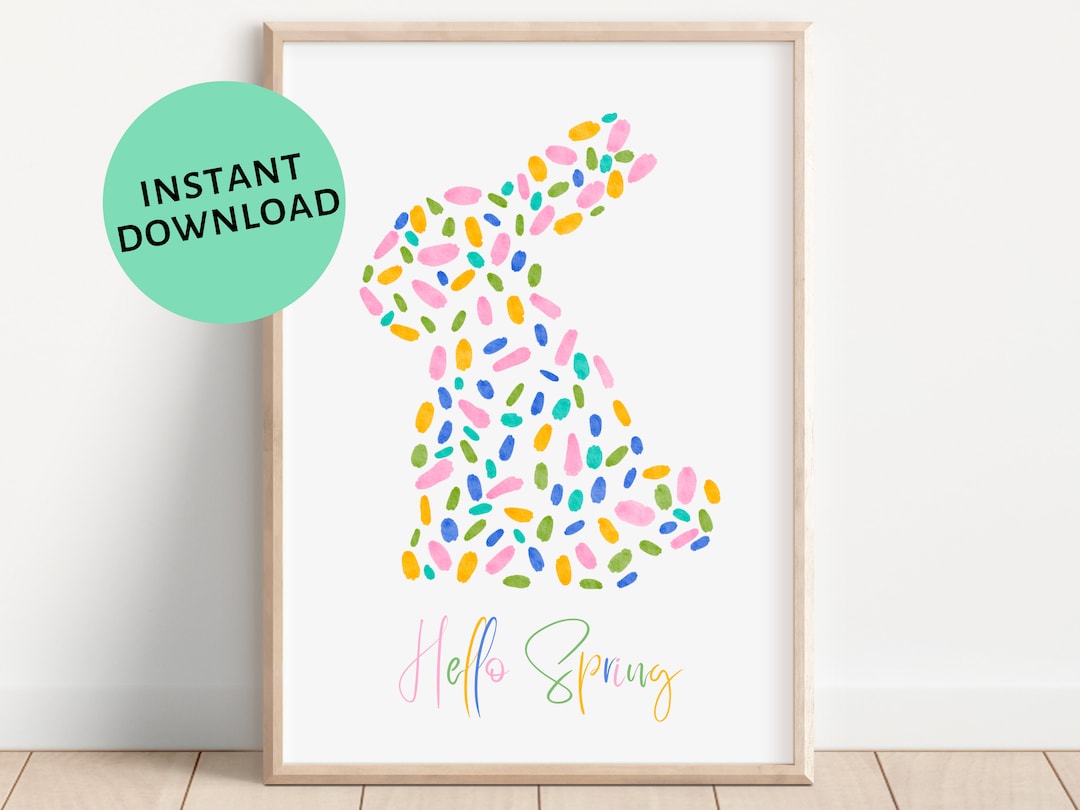 PRINTABLE Watercolour Bunny Print, Colourful Spring Decor, Spring ...