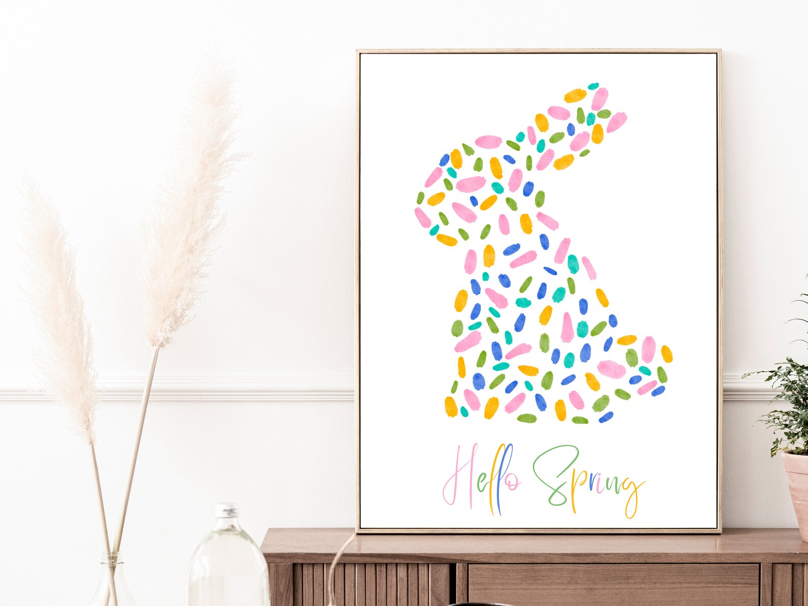 PRINTABLE Watercolour Bunny Print Colourful Spring Decor - Etsy