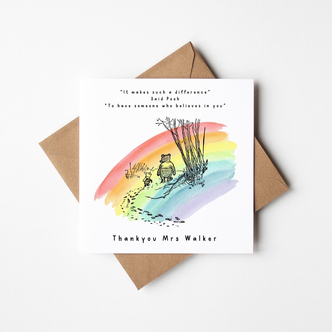 Personalised Winnie the Pooh Thank You Teacher Card, School Leavers ...