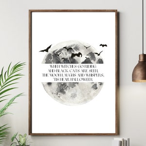 When Witches Go Riding Quote, Moon Print, Spooky Decor, Halloween ...