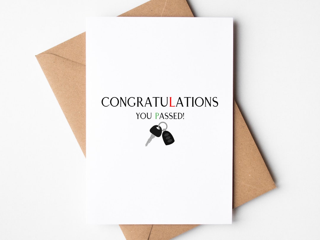 Driving Test Pass Card, Congratulations Card, New Driver, Driving ...