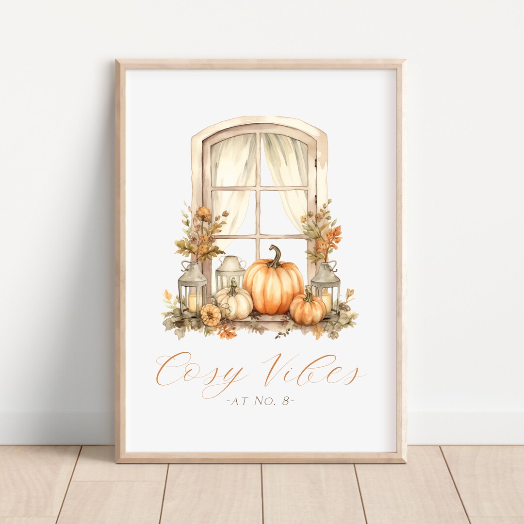 Personalised Autumn House Number Print, Cosy Vibes Autumnal Print, Fall ...