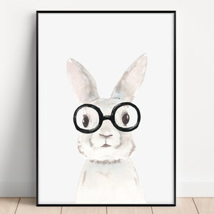 PRINTABLE Cute Bunny Wearing Glasses Print, Nursery Wall Art, Spring ...