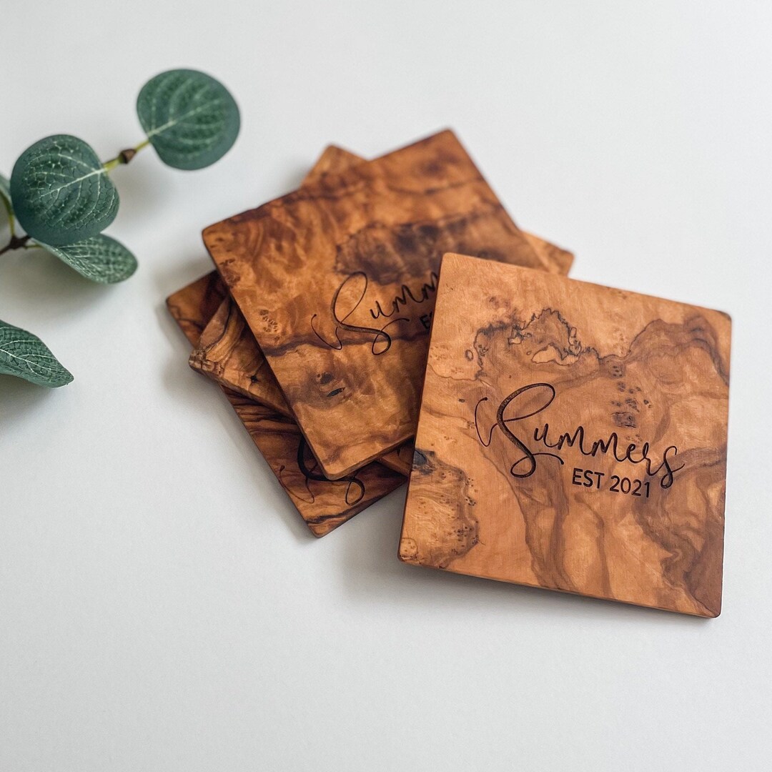 Personalized Olive Wood Coasters Custom Olive Wood Coaster - Etsy