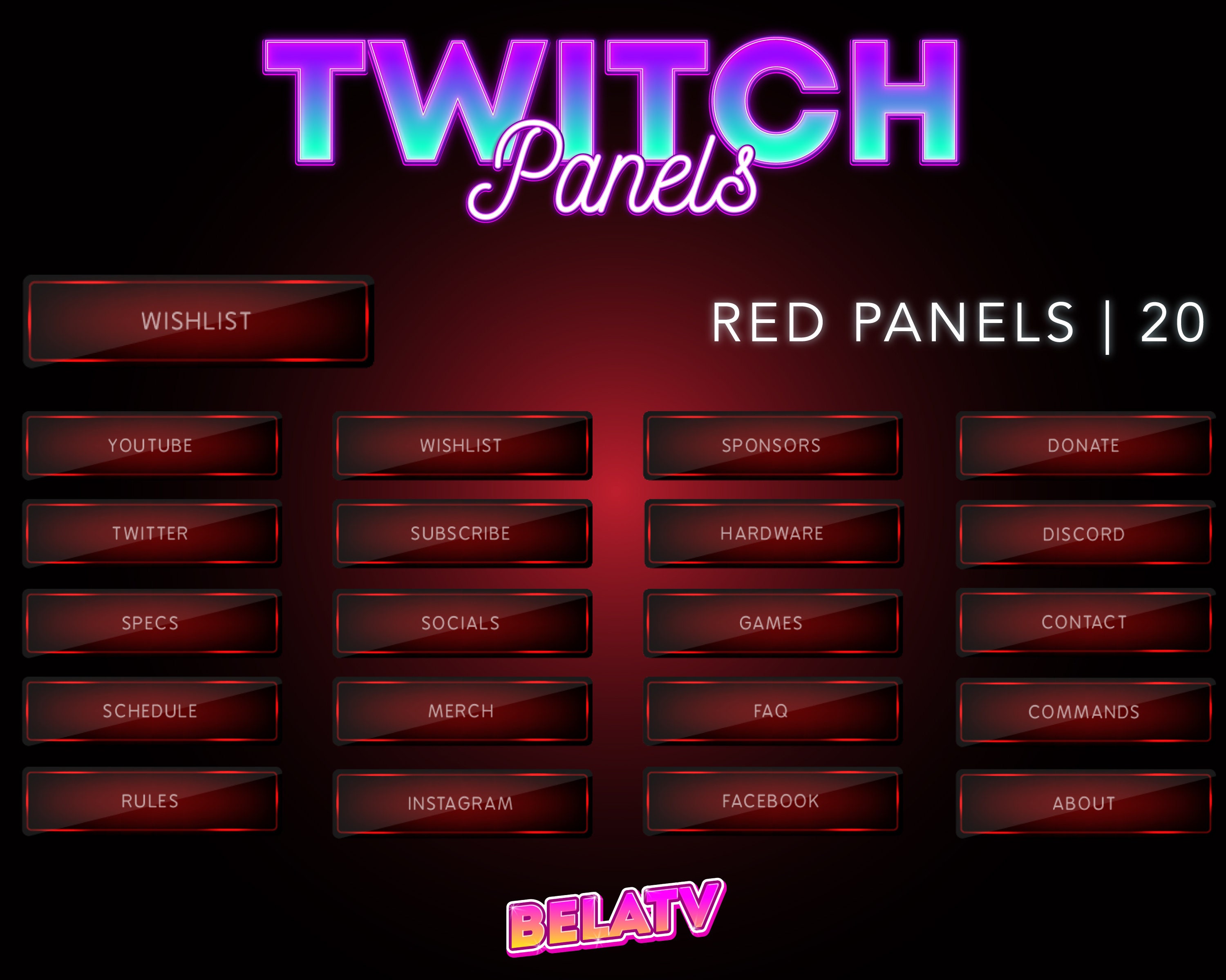 Twitch Panels Red Glow | Etsy