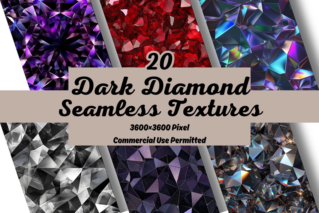 Dark Diamond Seamless Textures, Digital Printable Crystal, Diamond ...