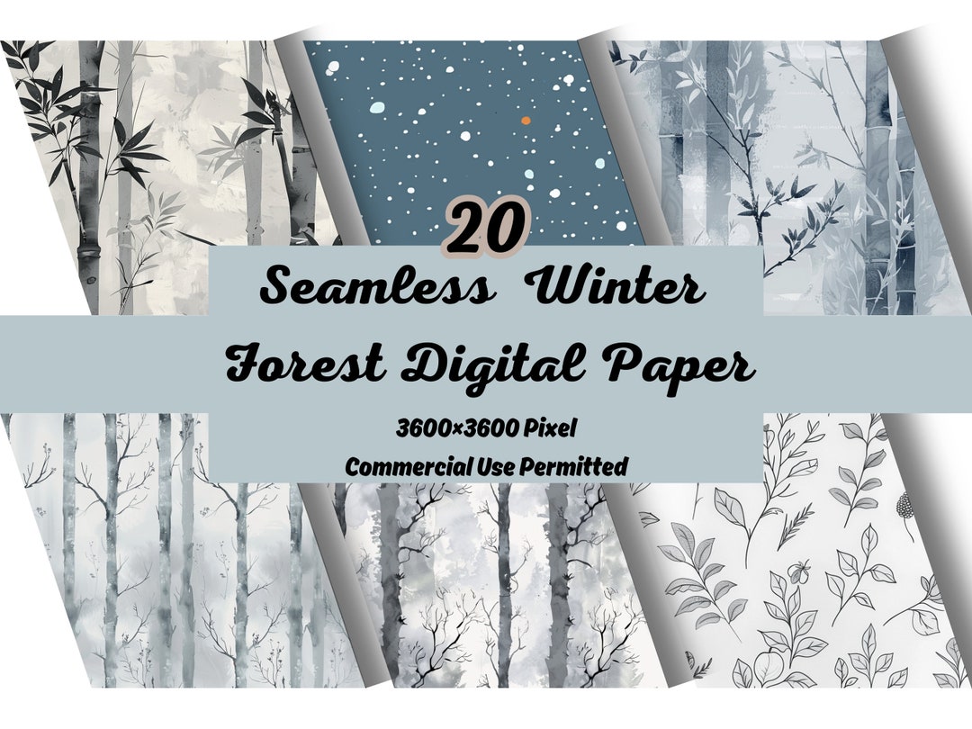 Printable Enchanted Winter Forest Digital Paper, Snow Forest Background ...