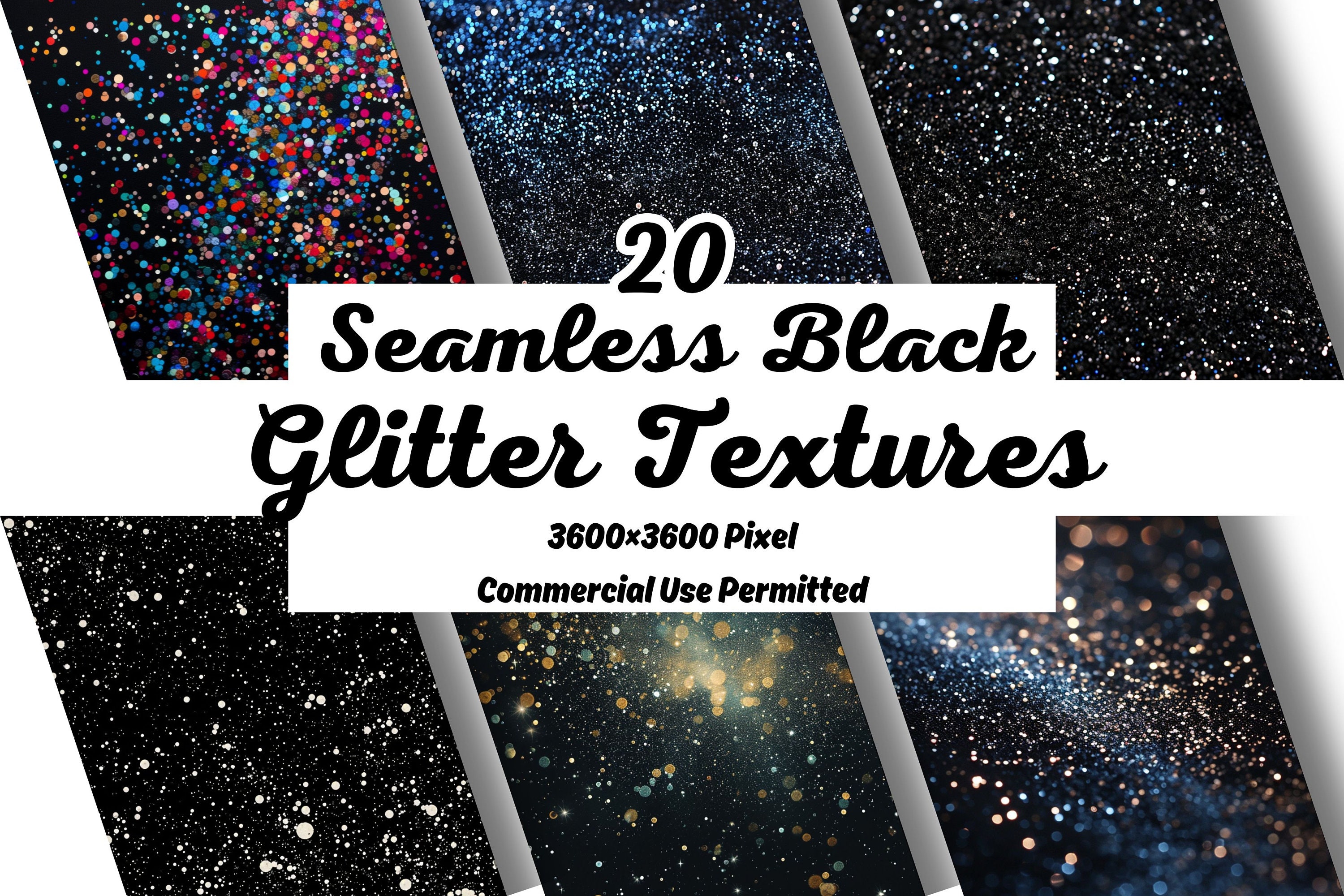 Seamless Black Glitter Textures, Seamless Glam Holographic Textures With Glitter and Sparkles ...