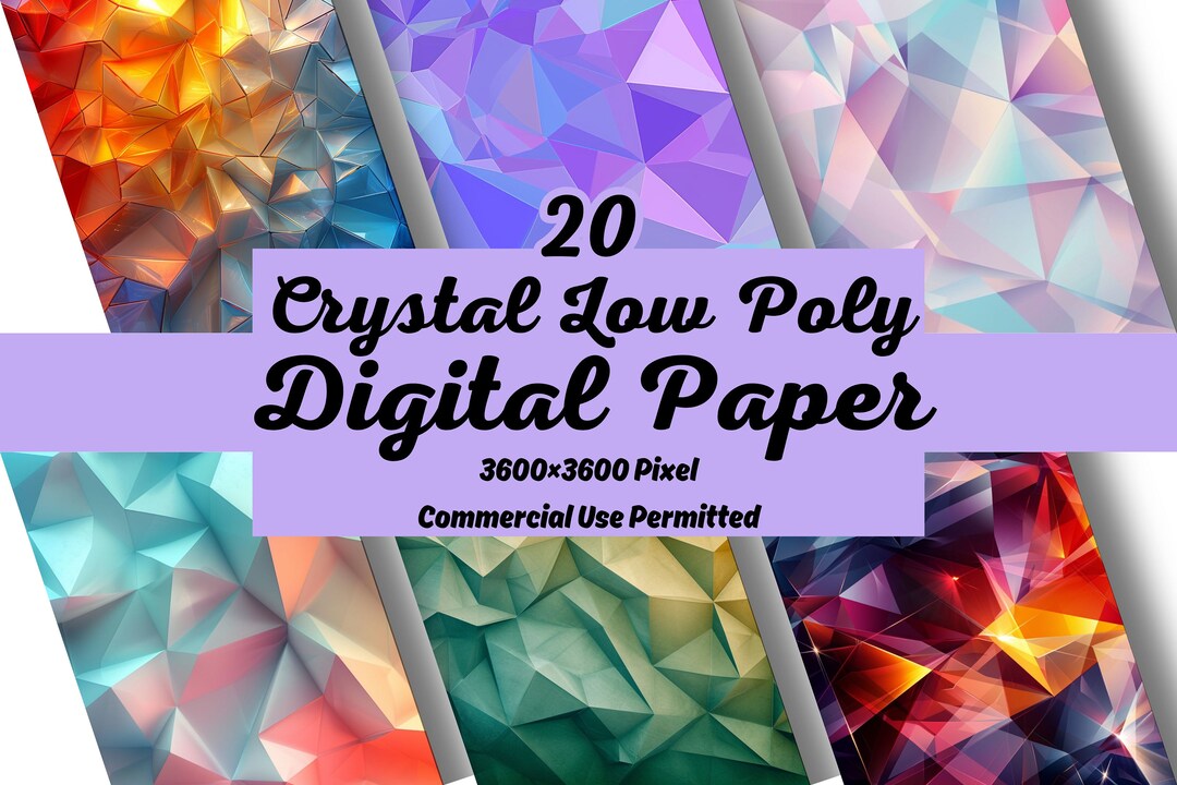 Crystal Low Poly Digital Paper, Printable Geometric Triangle ...