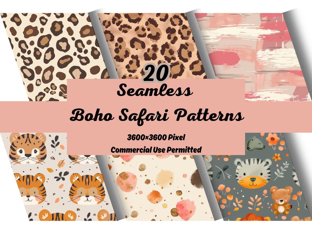 Boho Safari Digital Paper Set, Bohemian Safari Seamless Patterns, Boho ...