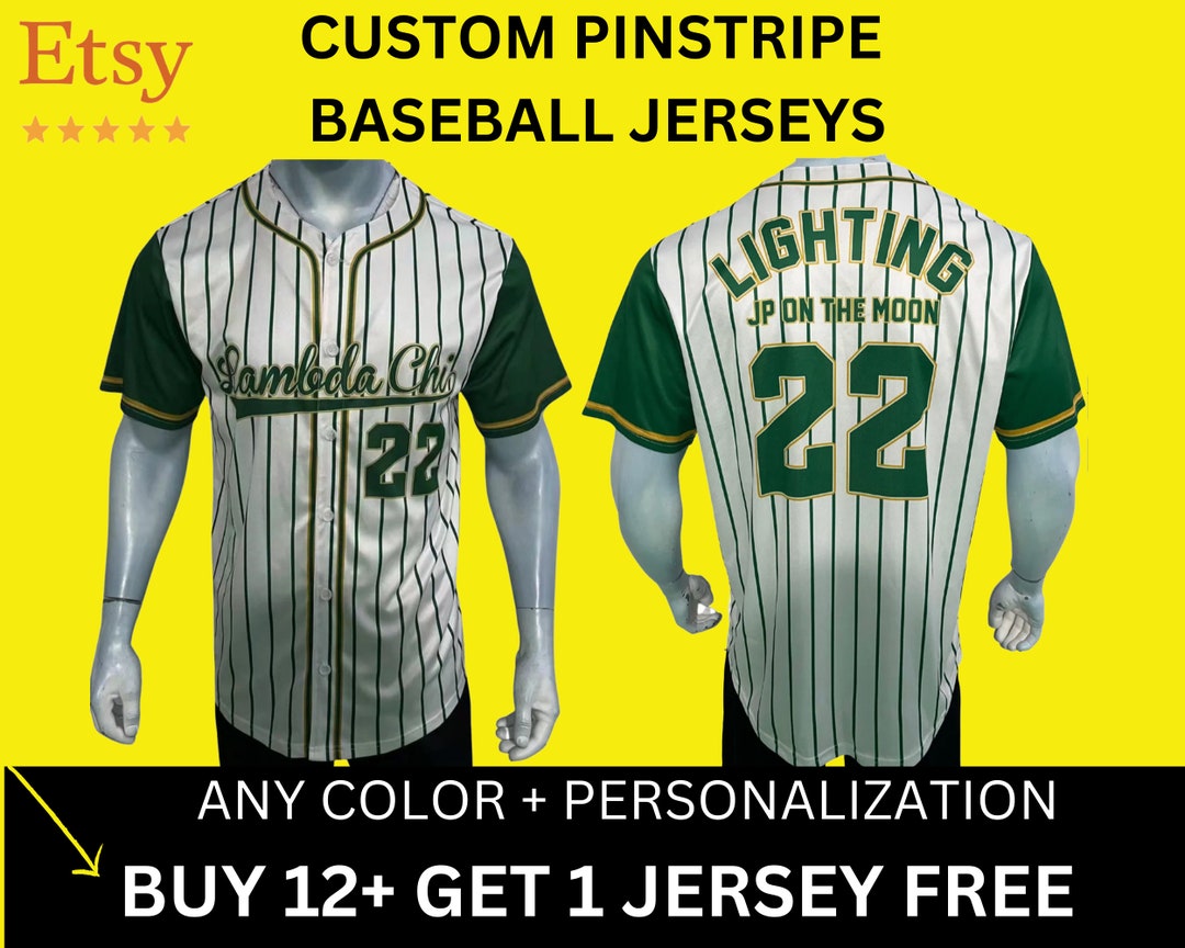 Custom Pinstripe Baseball Full Button Jerseys, Buy 12 Get 1 FREE ...