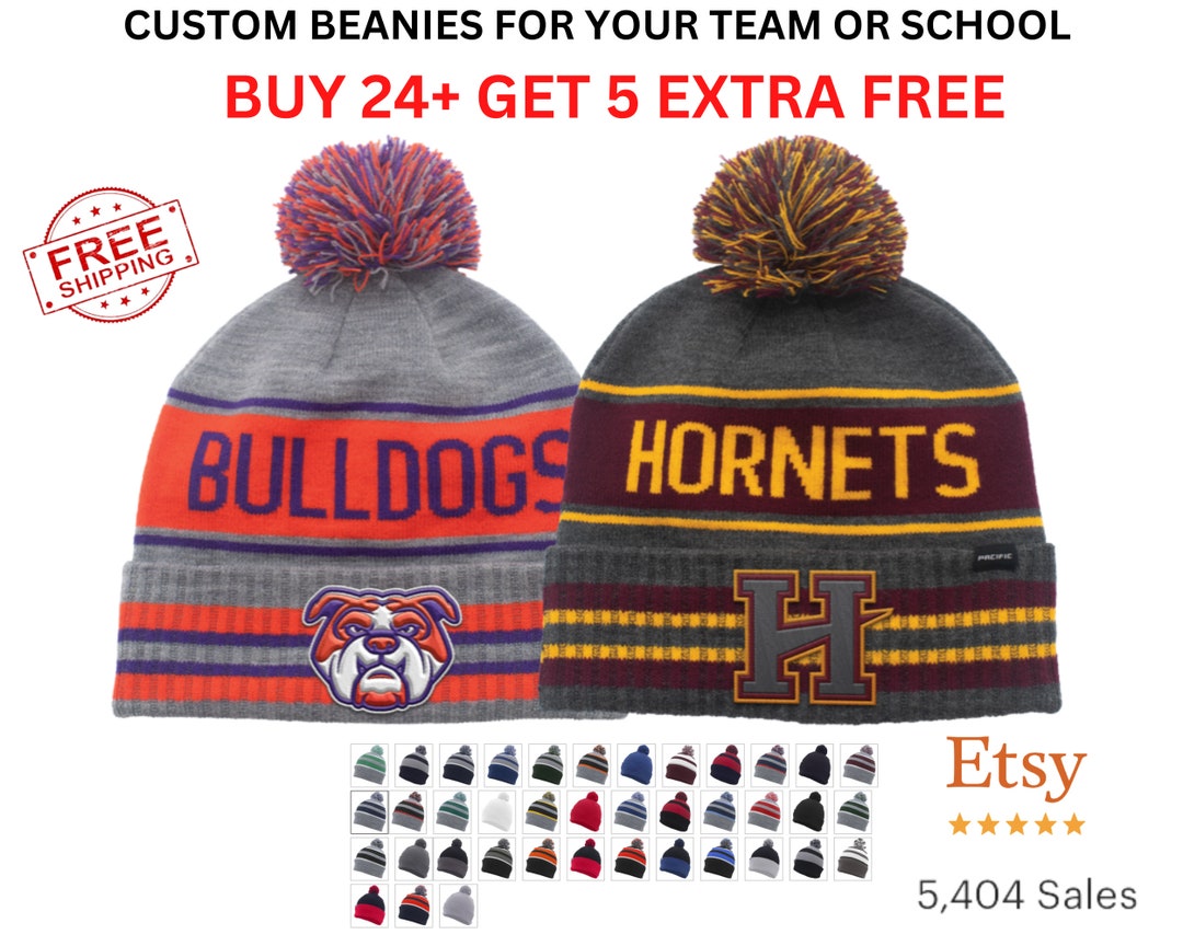 Custom Beanie, Custom Winter Hat, Personalized Beanies With Your School or Team Logo, School ...