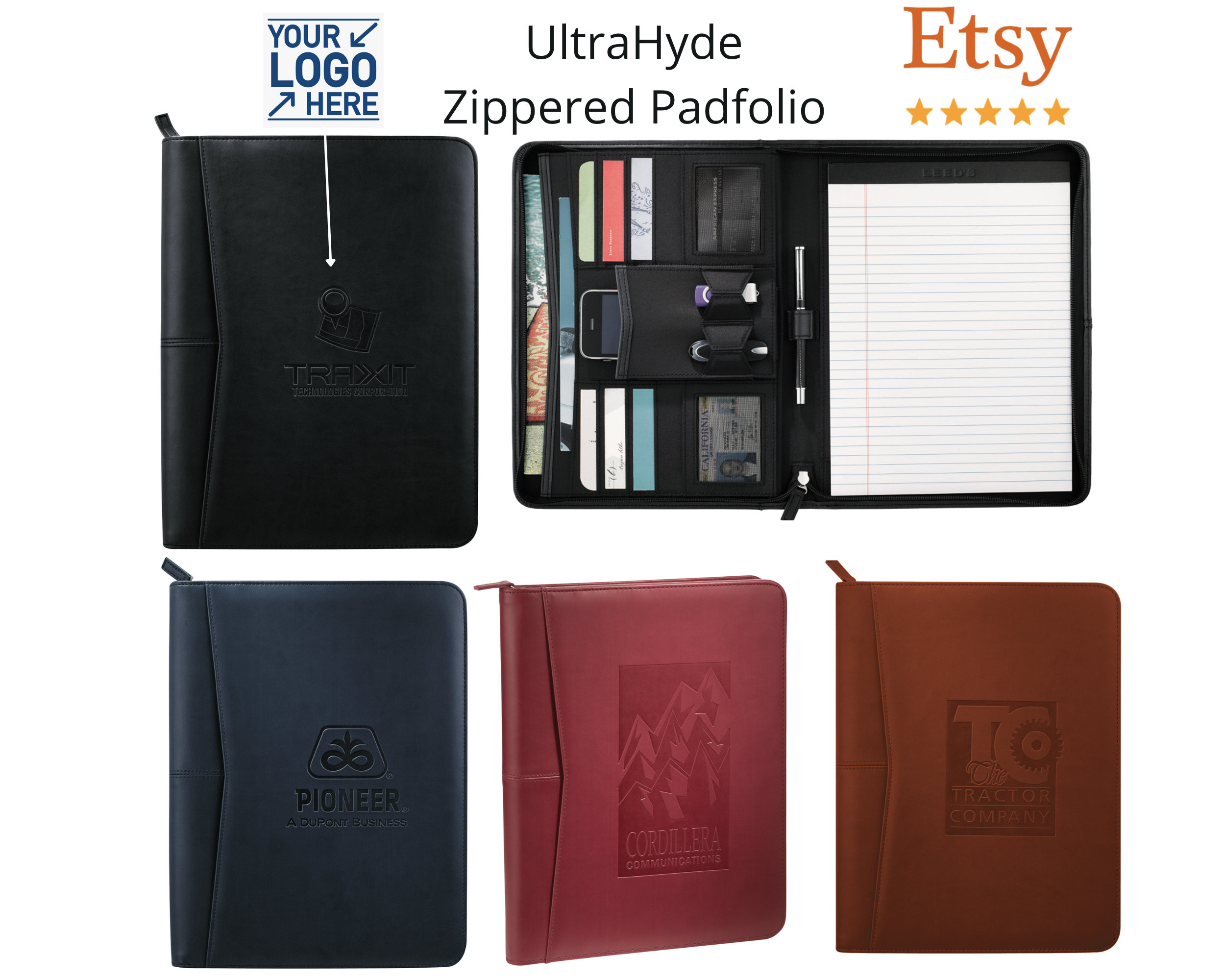 Ultrahyde Zippered Padfolio Custom Padfolio Debossed - Etsy