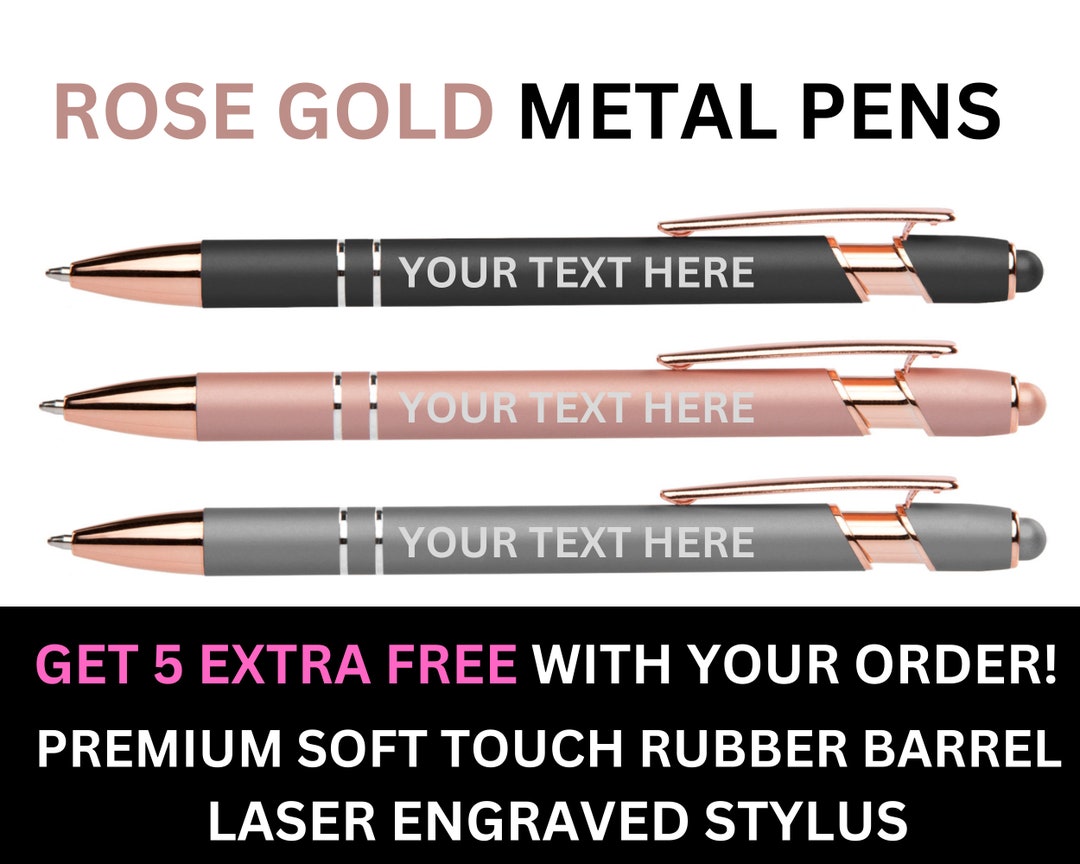 Custom Rose Gold Metal Metallic Stylus Pens With Your Text, Personalized Ballpoint Business Pens ...